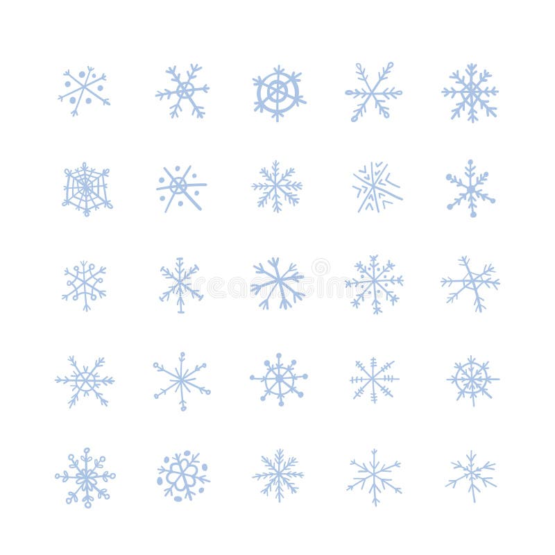 A Set of Blue Snowflakes. Drawing in a Doodle. Vector Illustration by ...