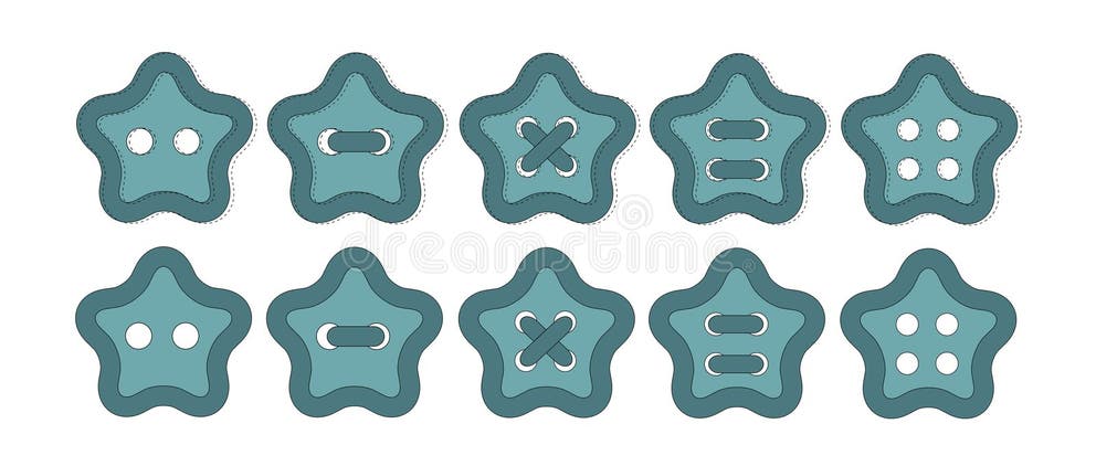 Set of Blue Star Buttons. Button with Two and Four Holes. Sewn Buttons ...