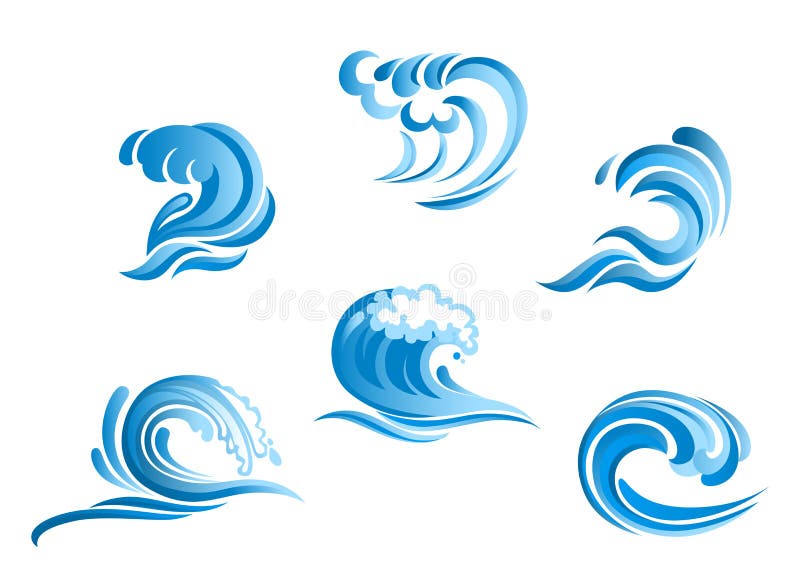 Set Of Blue Surf Ocean Waves Stock Vector - Illustration of fantasy ...