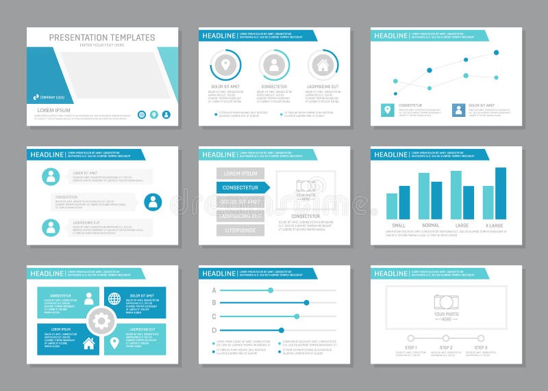 Set of Blue Template for Multipurpose Presentation Slides with Graphs ...