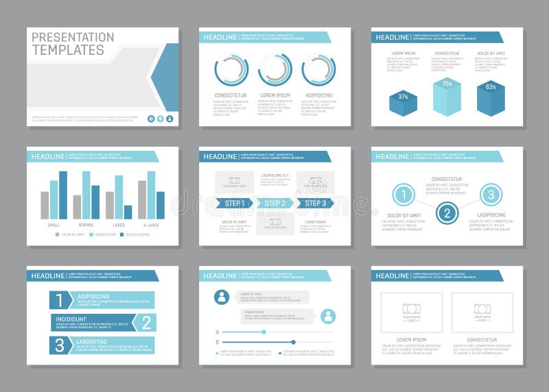 Set of Blue Template for Multipurpose Presentation Slides with Graphs ...