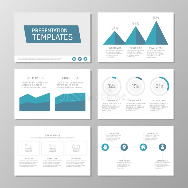Set of Blue Template for Multipurpose Presentation Slides with Graphs ...