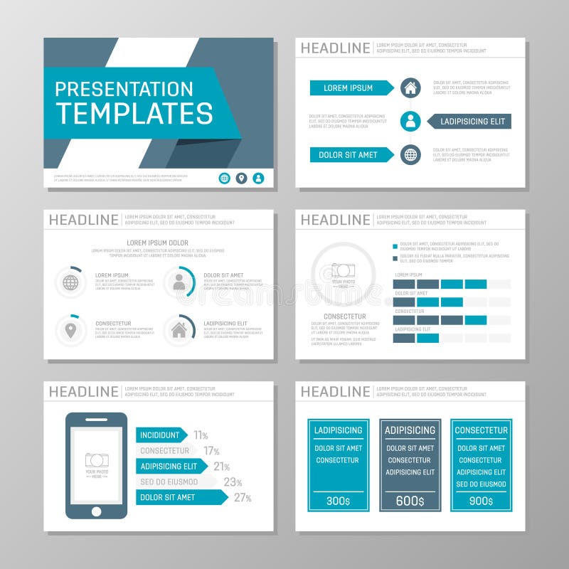 Set of Blue Template for Multipurpose Presentation Slides. Leaflet ...