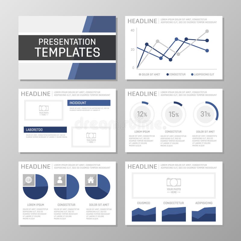Set of Blue Template for Multipurpose Presentation Slides. Leaflet ...