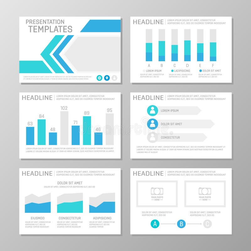 Set of Blue Template for Multipurpose Presentation Slides with Graphs ...