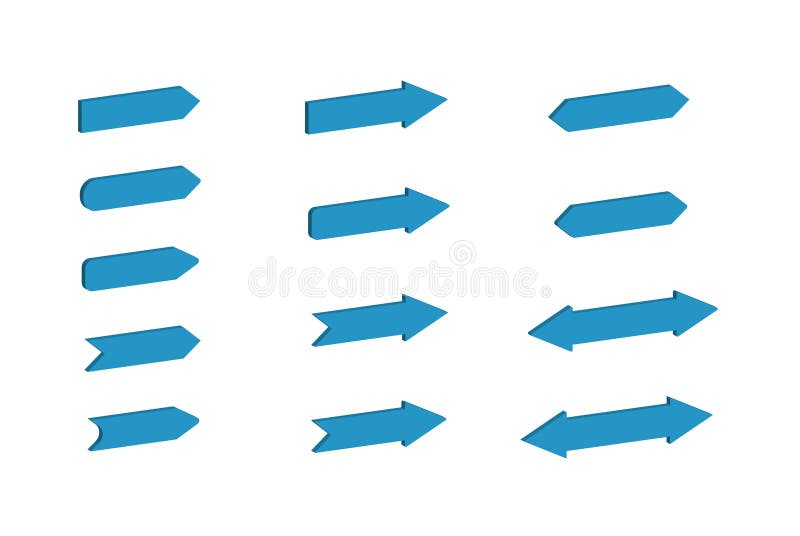 Set of Blue Three-dimensional Arrows of Different Shapes and ...