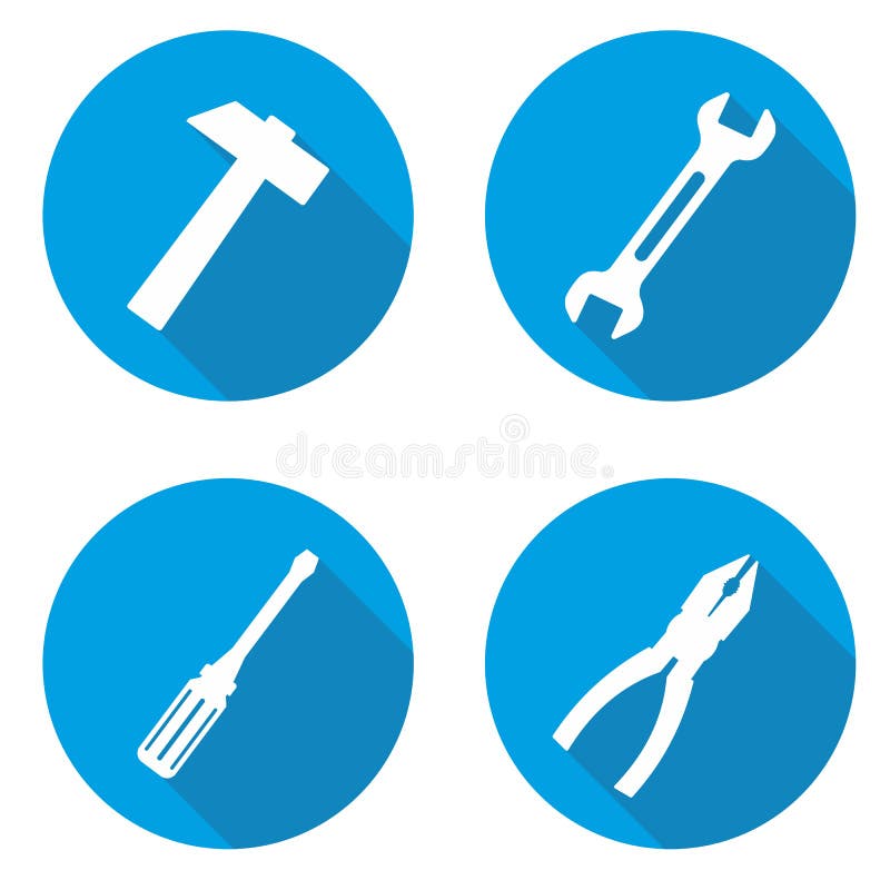 Set blue tools icons stock illustration. Illustration of apparatus ...