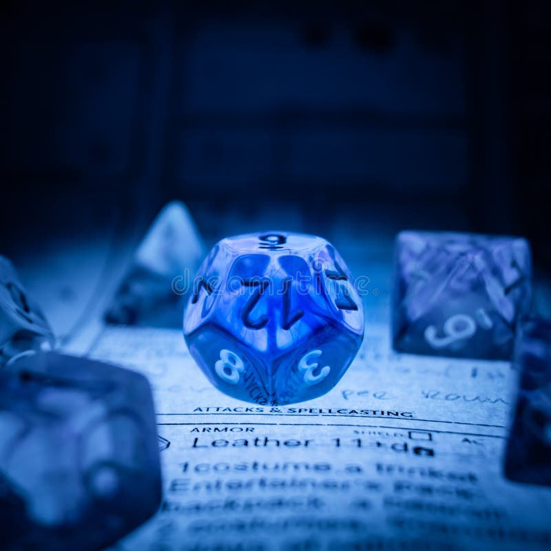 Set of Blue Transparent Dice Focused on the D12 Stock Image - Image of ...