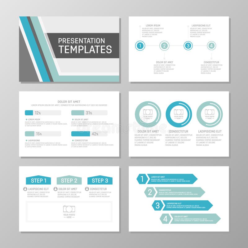 Set of Turquoise Template for Multipurpose Presentation Slides. Leaflet ...