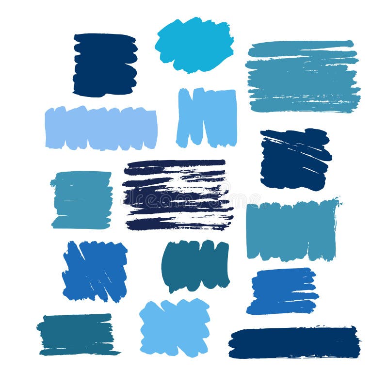 Blue Vector Brush Strokes of Paint on White Background. Rectangular ...