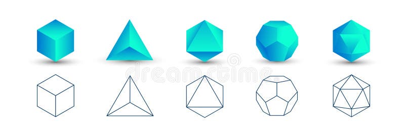 Set of Blue Vector Editable 3D Platonic Solids Isolated on White ...
