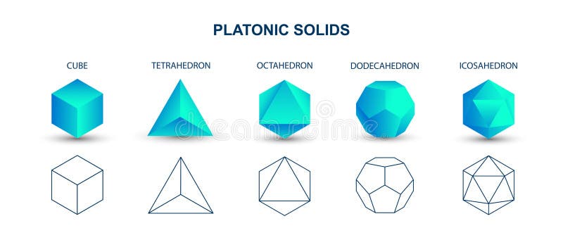 Set of Blue Vector Editable 3D Platonic Solids Isolated on White ...