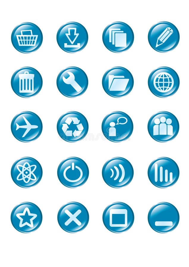 Set of Blue Vector Glass Button Icons Stock Vector - Illustration of ...