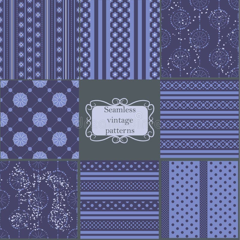 Set of Blue Vintage Patterns Stock Illustration - Illustration of ...