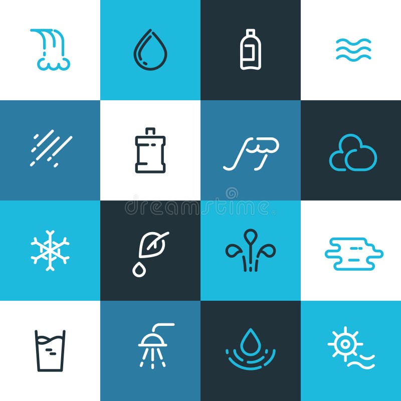Set of Blue Water Line Icons. Vector Water Elements Stock Vector ...