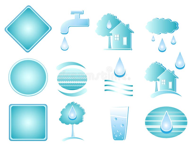 Set of blue water object stock vector. Illustration of drink - 21436586