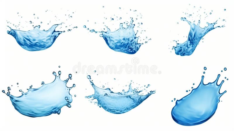 Set of Blue Water Splash and Drops Isolated on White Background ...