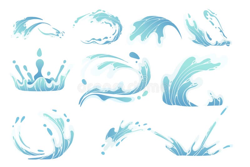 Set of Blue Water Splash Magical Effect for Games Water Flow Vector ...