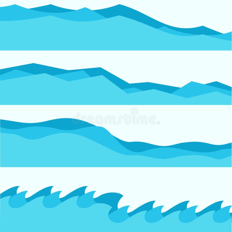 Set of Blue Waves, Liquid Icons, Sea Theme Stock Illustration ...