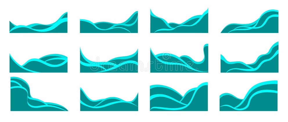 Set of Blue Wavy Borders and Corner Frames . Footer Separator ...