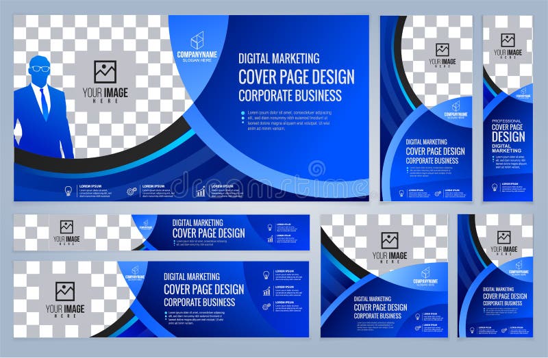 Set of Blue Web Banners Templates, Coverpage Standard Sizes Stock ...