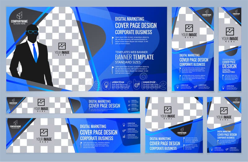 Set of Blue Web Banners Templates, Coverpage Standard Sizes Stock ...