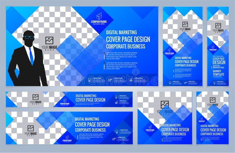 Set of Blue Web Banners Templates, Coverpage Standard Sizes Stock ...
