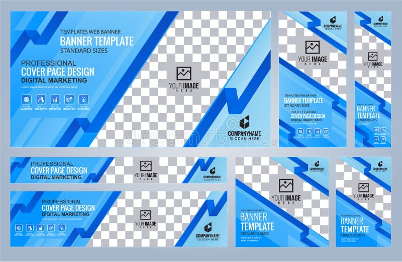 Set of Blue Web Banners Templates, Coverpage Standard Sizes Stock ...