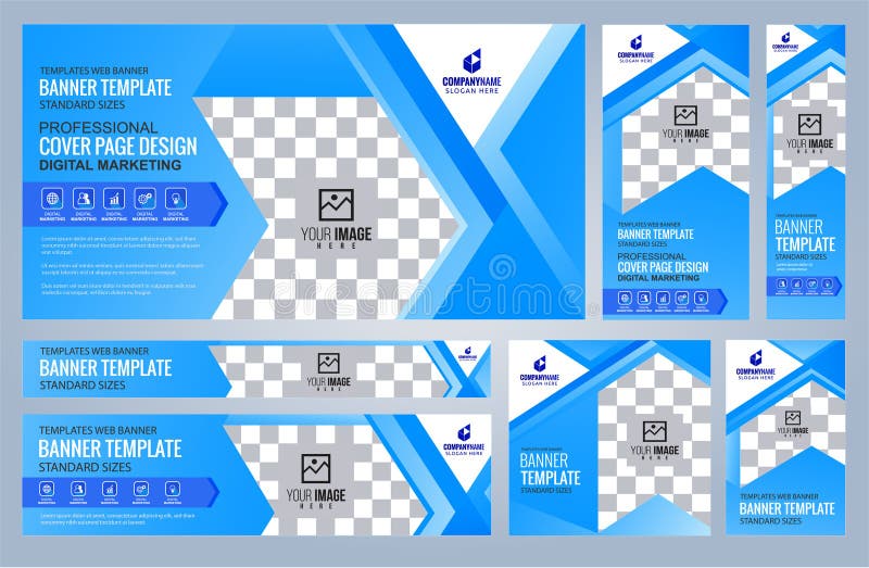 Set of Blue Web Banners Templates, Coverpage Standard Sizes Stock ...