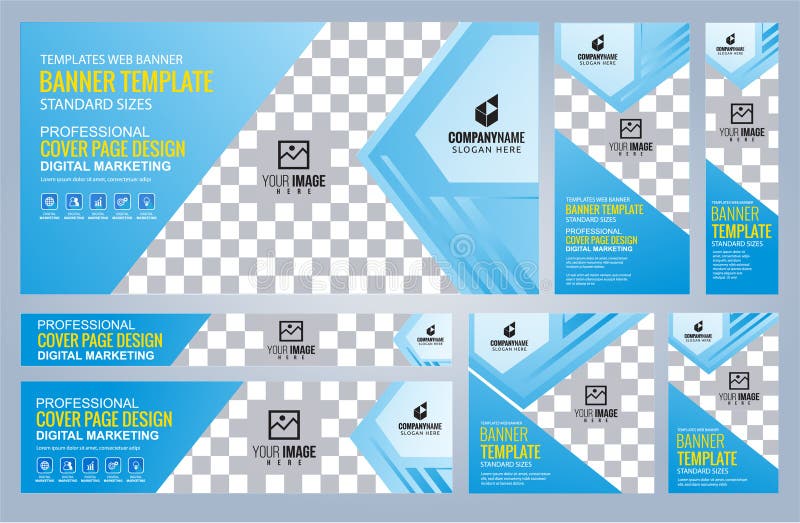 Set of Blue Web Banners Templates, Coverpage Standard Sizes Stock ...