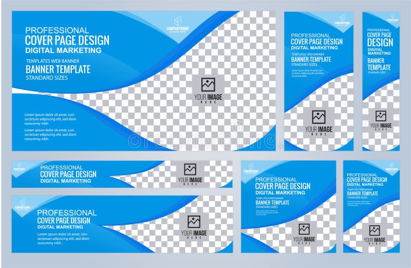Set of Blue Web Banners Templates Stock Vector - Illustration of card ...