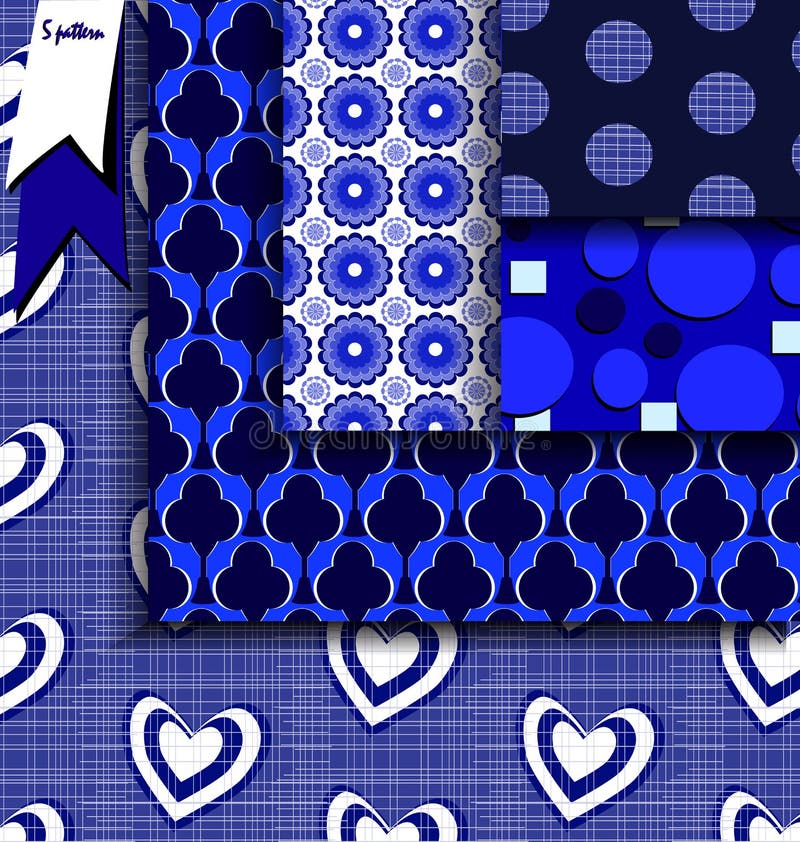 Set Blue and White Geometric Patterns Stock Vector - Illustration of ...