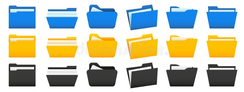 Set of Blue, Yellow, Black File Folder. Office Folder Collection Stock ...