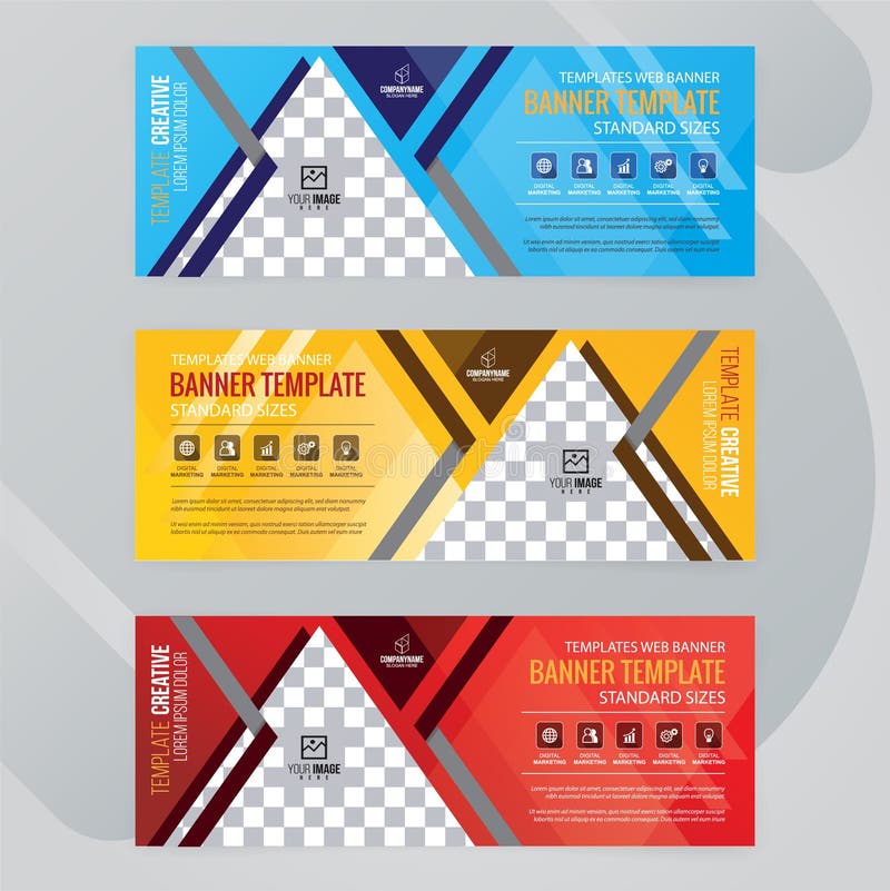 Set of Blue with Yellow and Red Web Banners Templates Stock Vector ...