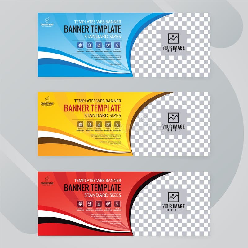 Set of Blue with Yellow and Red Web Banners Templates Stock Vector ...