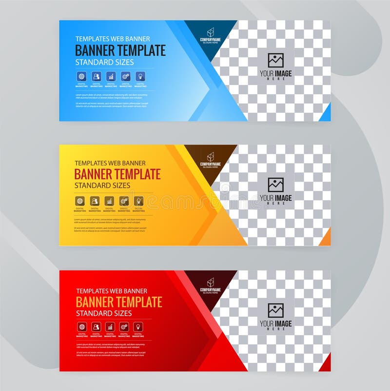 Set of Blue with Yellow and Red Web Banners Templates Stock Vector ...