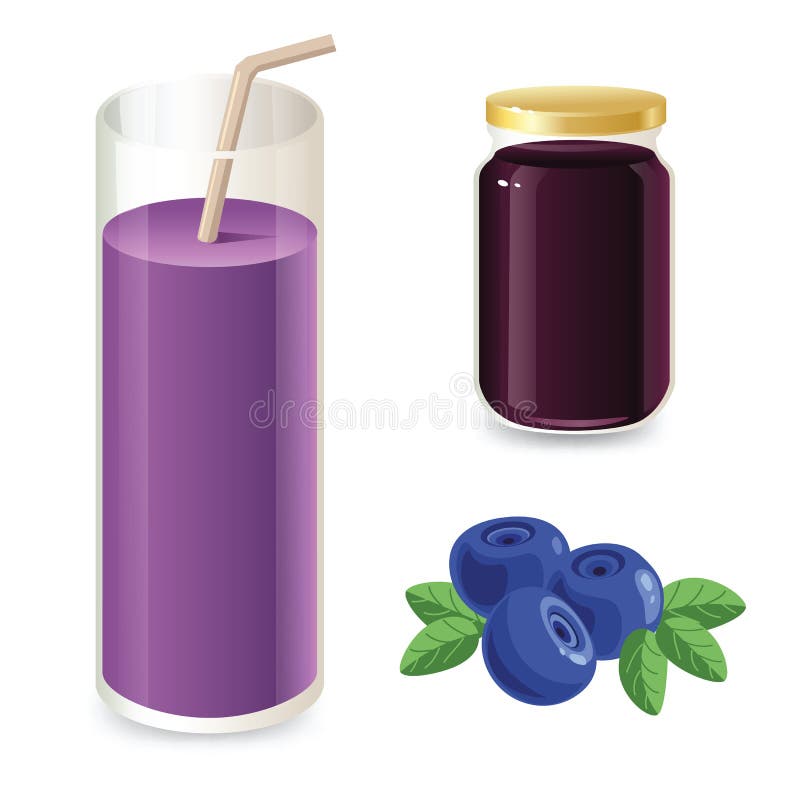 Set of Blueberry Jam and Blueberry Cocktail. Stock Vector ...