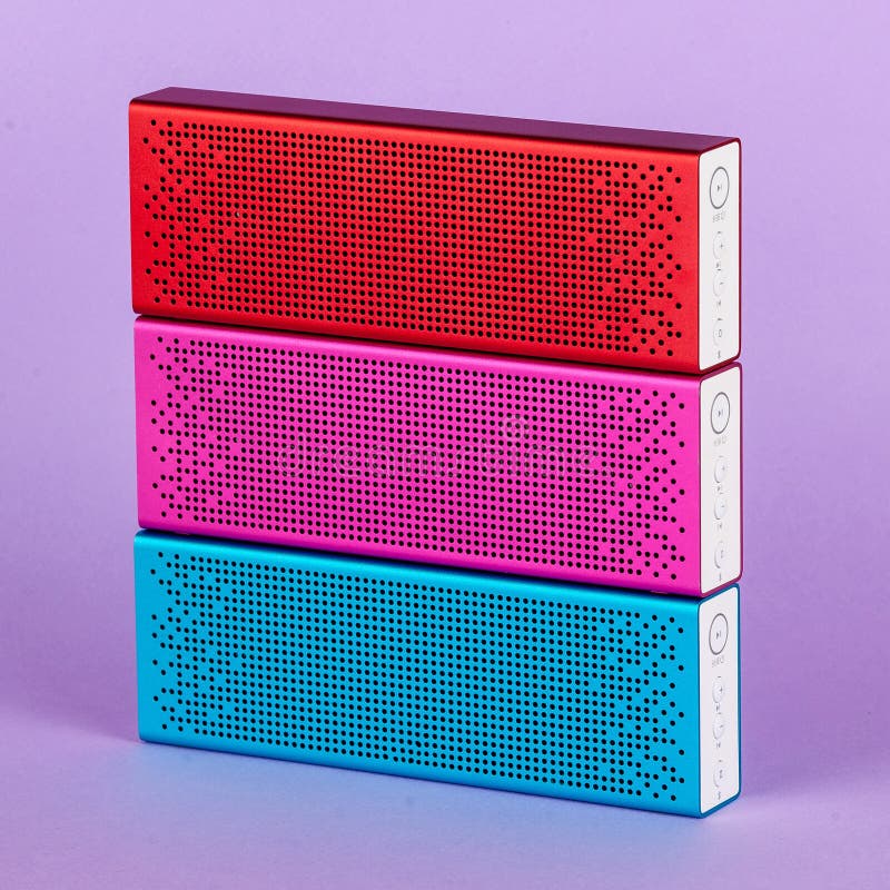 Set of Bluetooth Speakers Different Colors on Colorful Background Stock ...