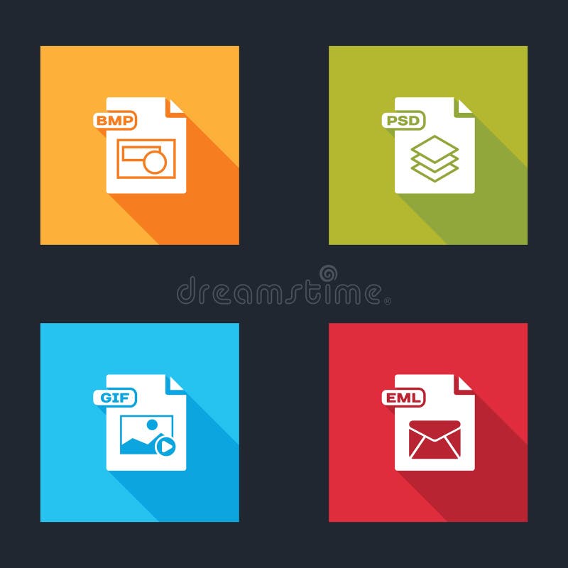 Set BMP File Document, PSD, GIF and EML Icon. Vector Stock Illustration ... Set BMP File Document, PSD, GIF and EML Icon. Vector Stock Illustration ...
