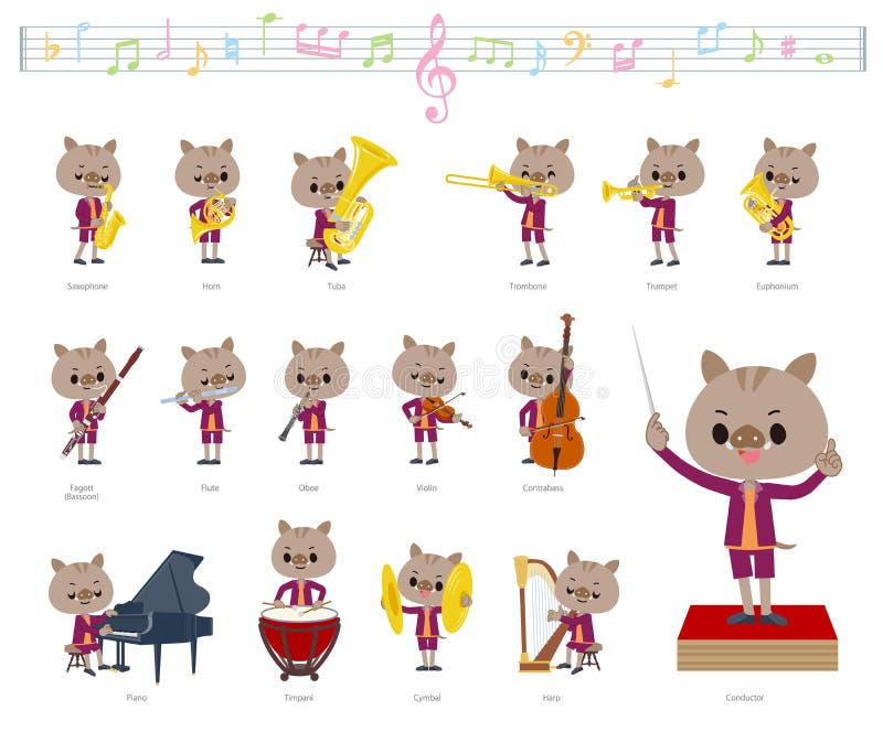 A Set of Boar Boy on Classical Music Performances Stock Vector ...