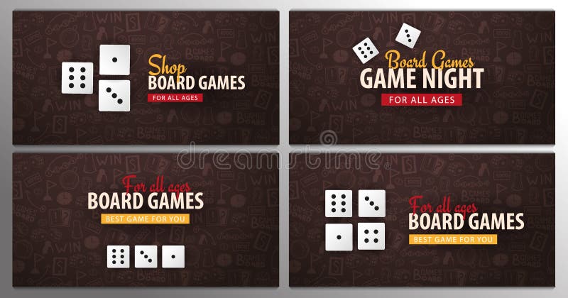 Board Games Banner with Dices. Hand Draw Doodle Background. Vector ...