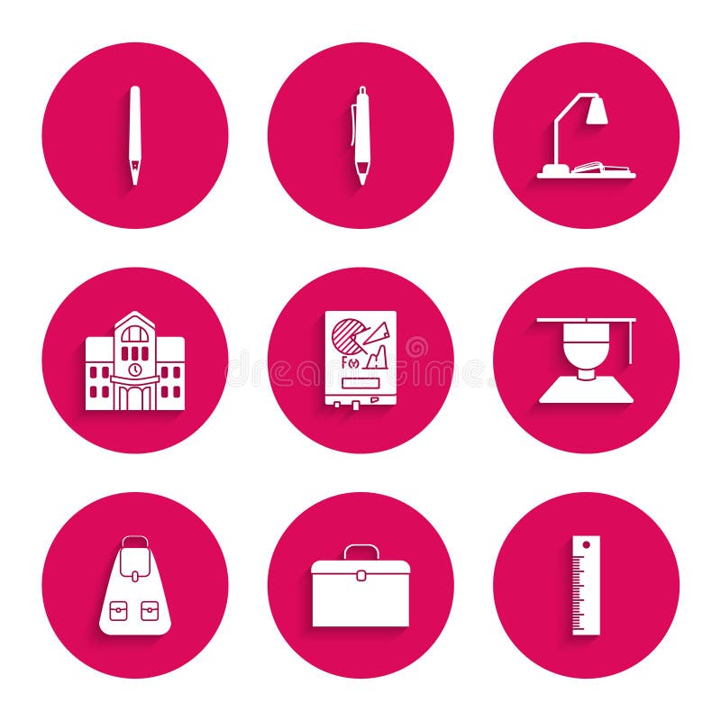 Set Board with Graph Chart, Briefcase, Ruler, Graduate and Graduation ...