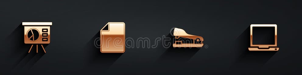 Set Board with Graph, File Document, Stapler and Laptop Icon with Long ...