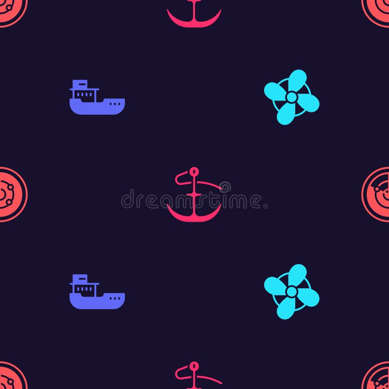 Set Boat Propeller, Cargo Ship, Anchor and Radar with Targets on ...