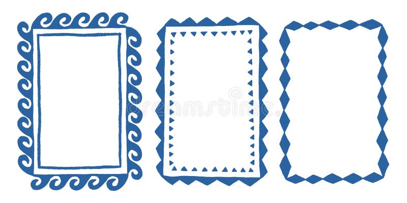 Set of Boho Drawing Maori Frame. Nautical Blue Textured Border, Design ...