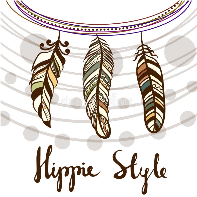 Set of Boho Style Feathers Hand Drawn Elements. Vector Illustration ...
