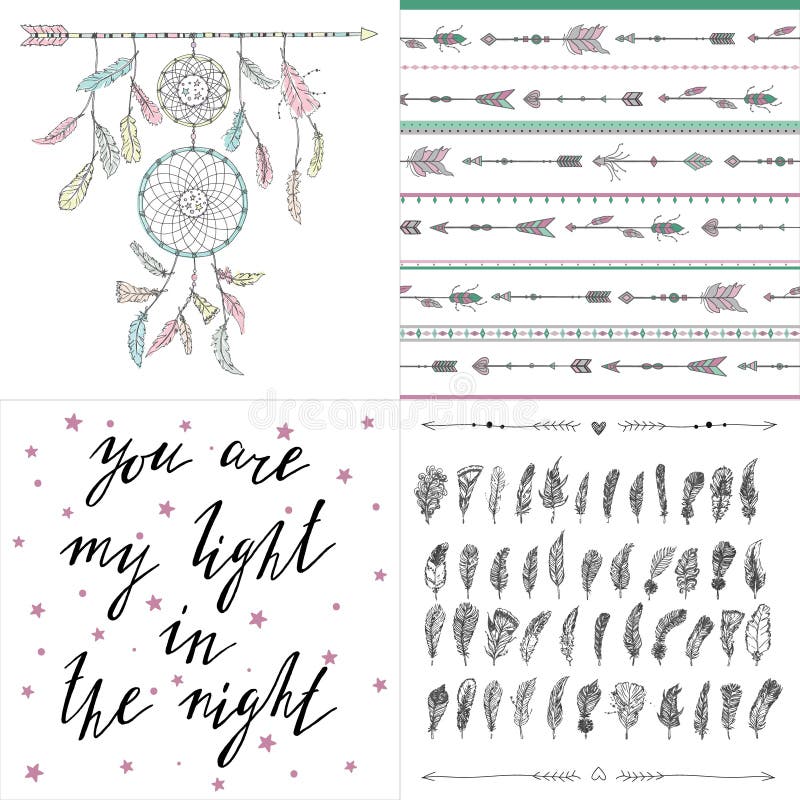 Set of Boho Style Illustrations, Patterns, Letterimg. Stock Vector ...