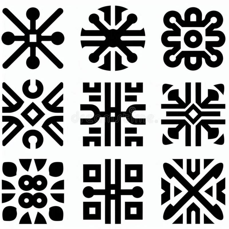 Set of Bold Silhouettes of Adinkra Symbols Representing Wisdom ...