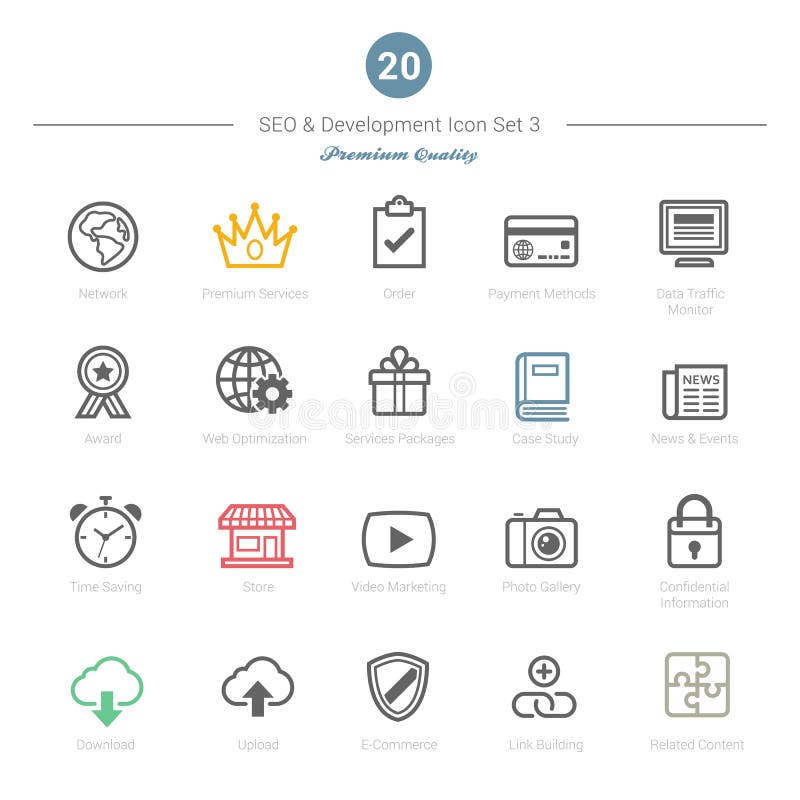 Set of Full Color SEO and Development Icons Set 1 Stock Vector ...