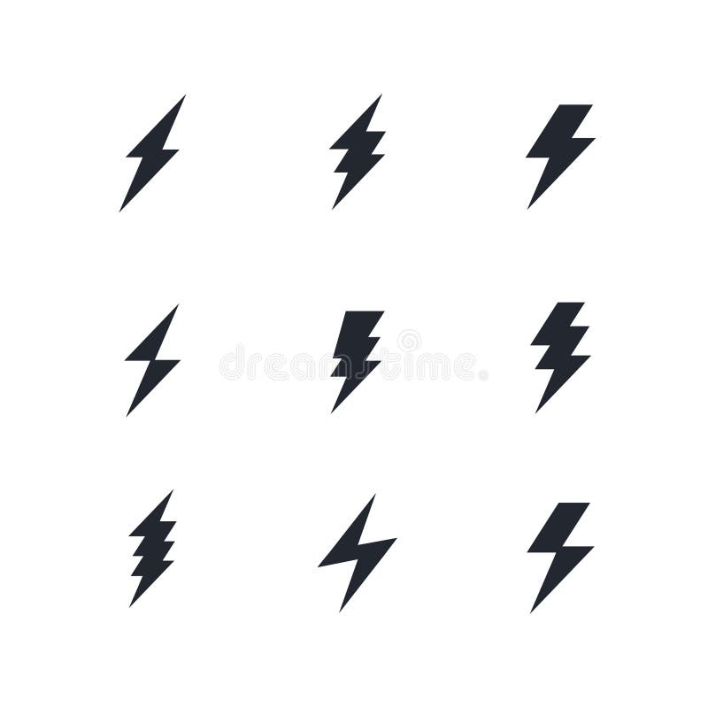 Set of the Bolts of Lightning. Vector Minimalistic Flash Icons. Thunder ...
